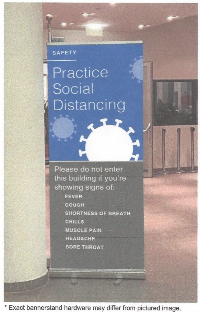 Social Distancing COVID-19 Floor Signs / Banner Stands in CA